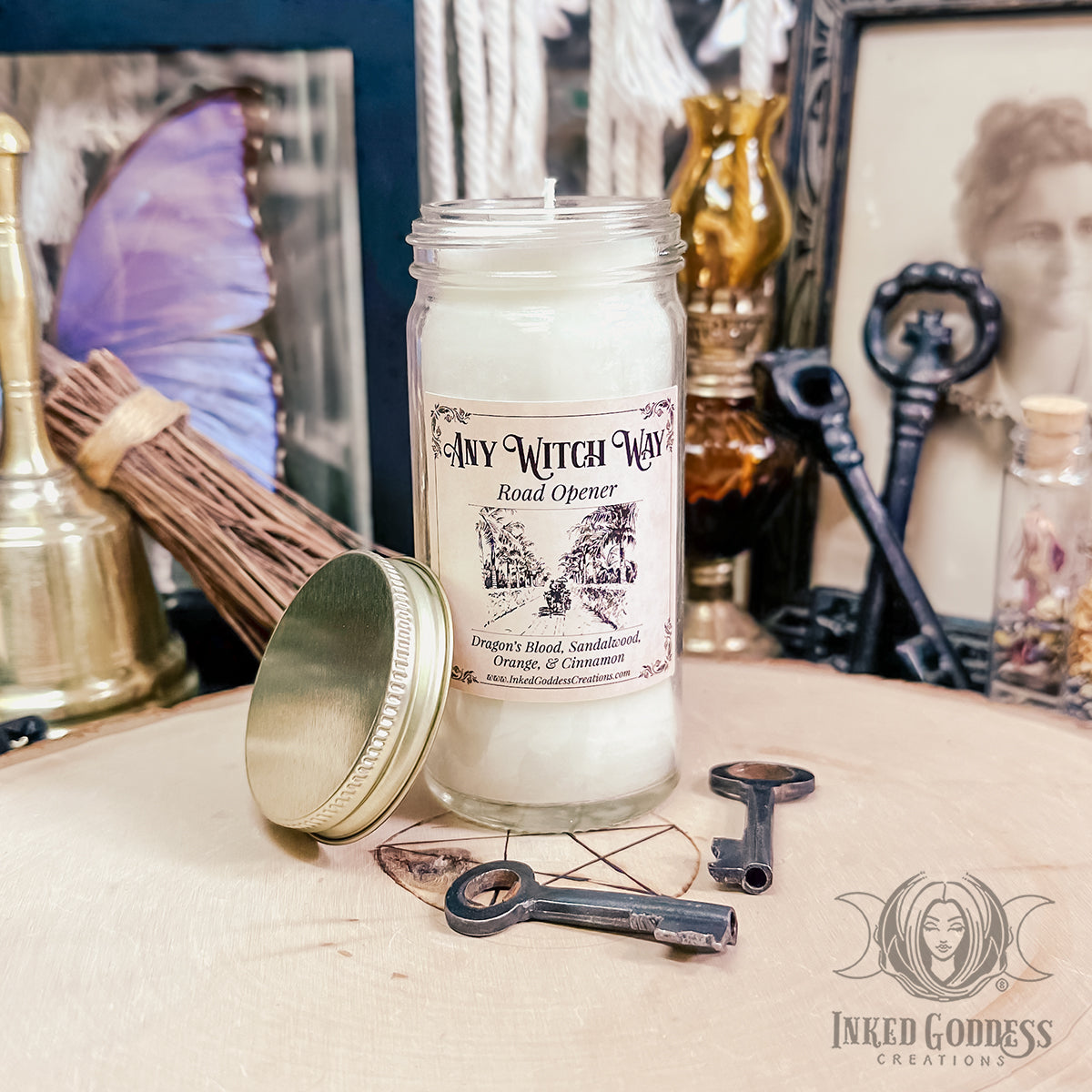 Any Witch Way Mini Jar Candle- Road Opener – Inked Goddess Creations