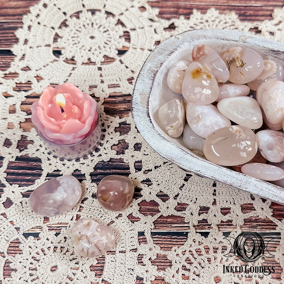 Cherry Blossom Agate Tumbled Gemstone for Heart Chakra Activation