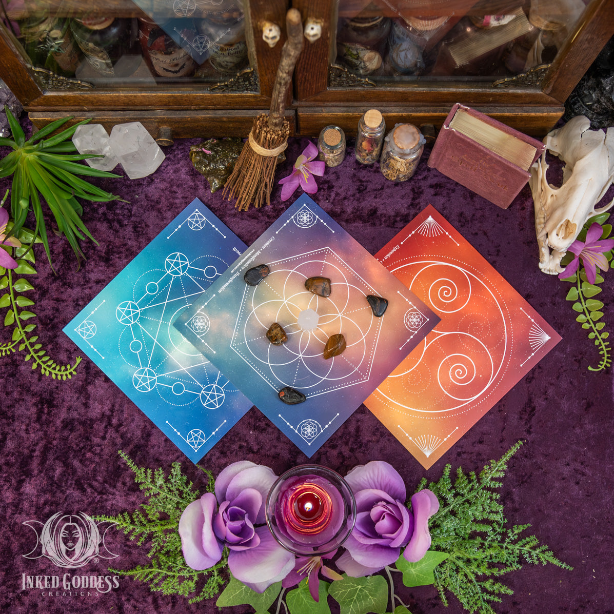 Crystal Grid Card Set- 3 Cards and Starter Gemstones – Inked Goddess ...