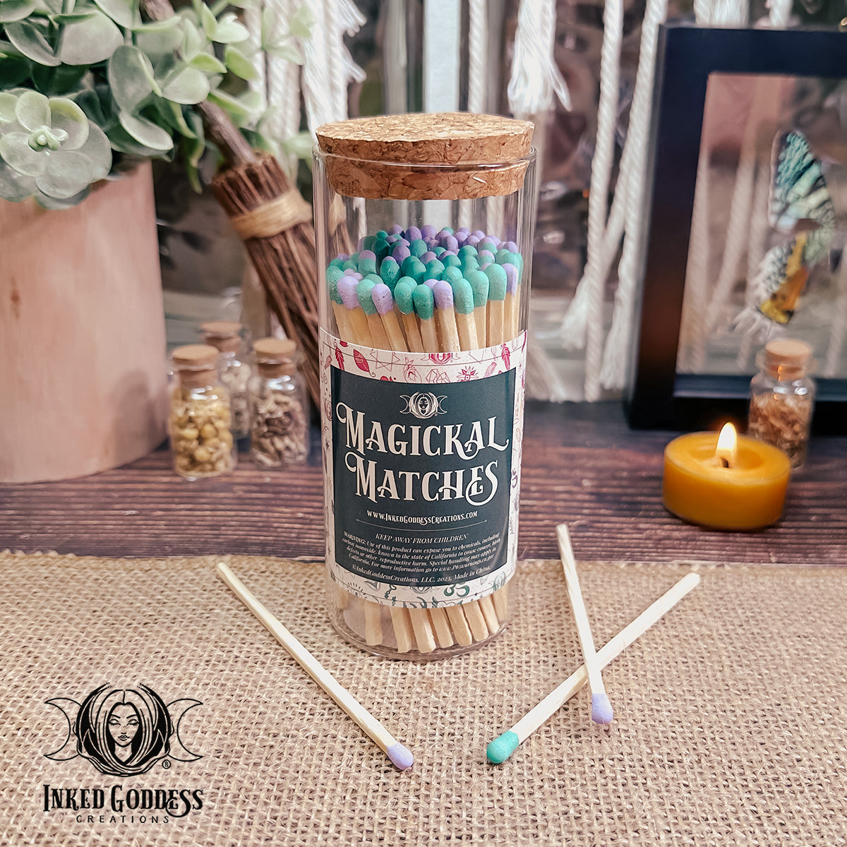 Magickal 4" Matches in Glass Cork Jar – Inked Goddess Creations