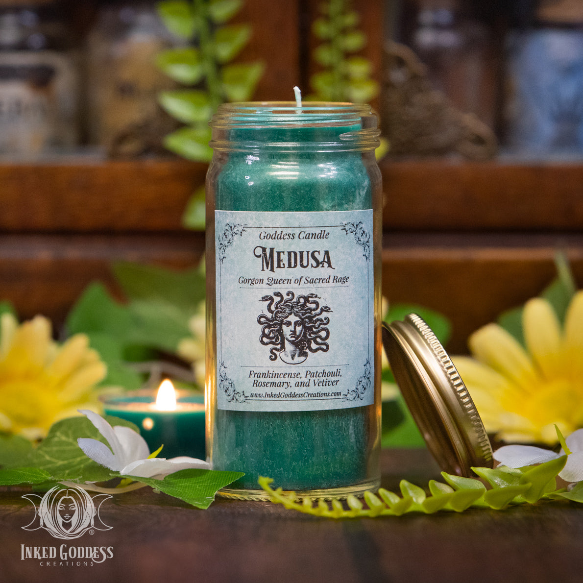 Medusa Mini Jar Candle for Sacred Rage – Inked Goddess Creations