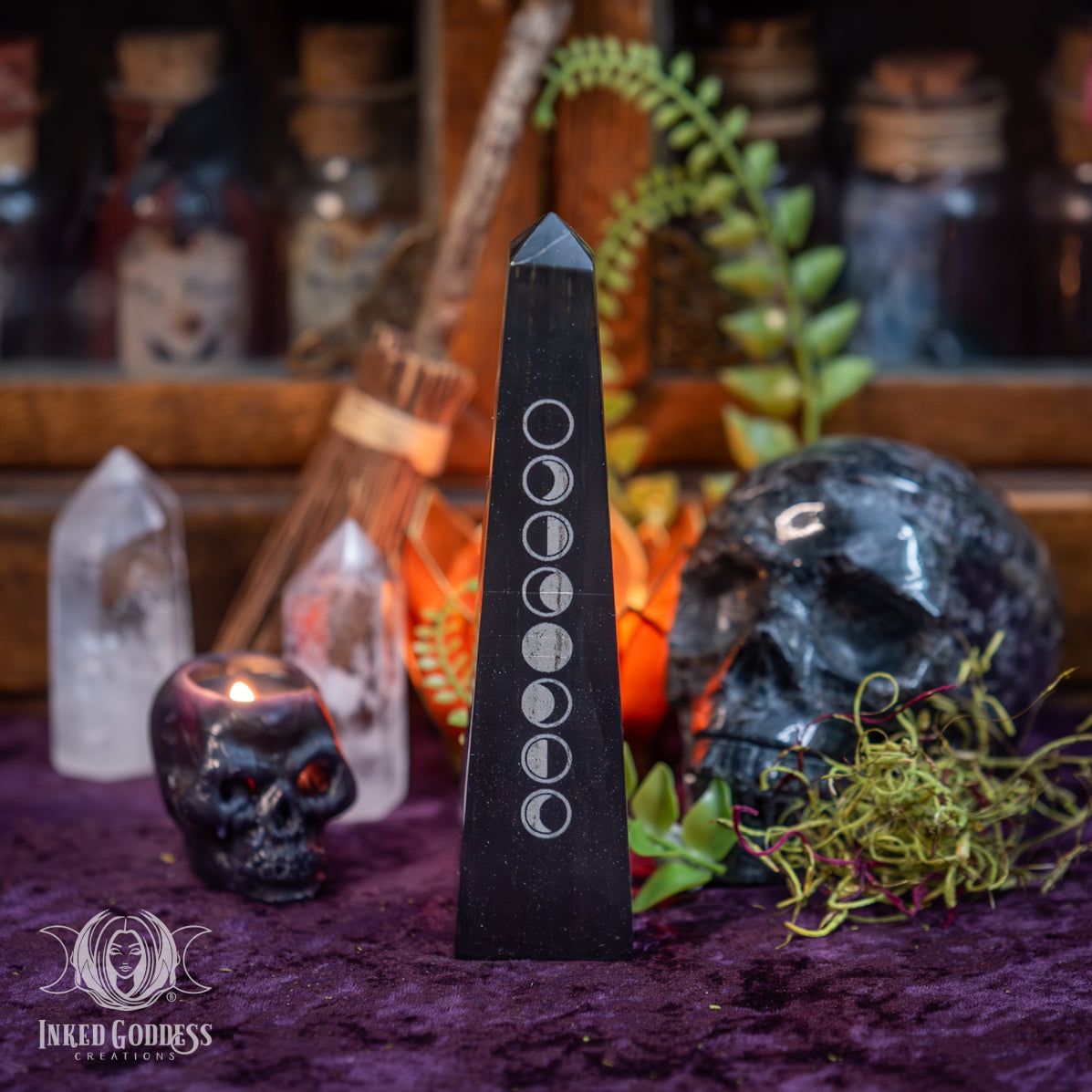 Onyx Moon Phase Obelisk for Lunar Magick – Inked Goddess Creations