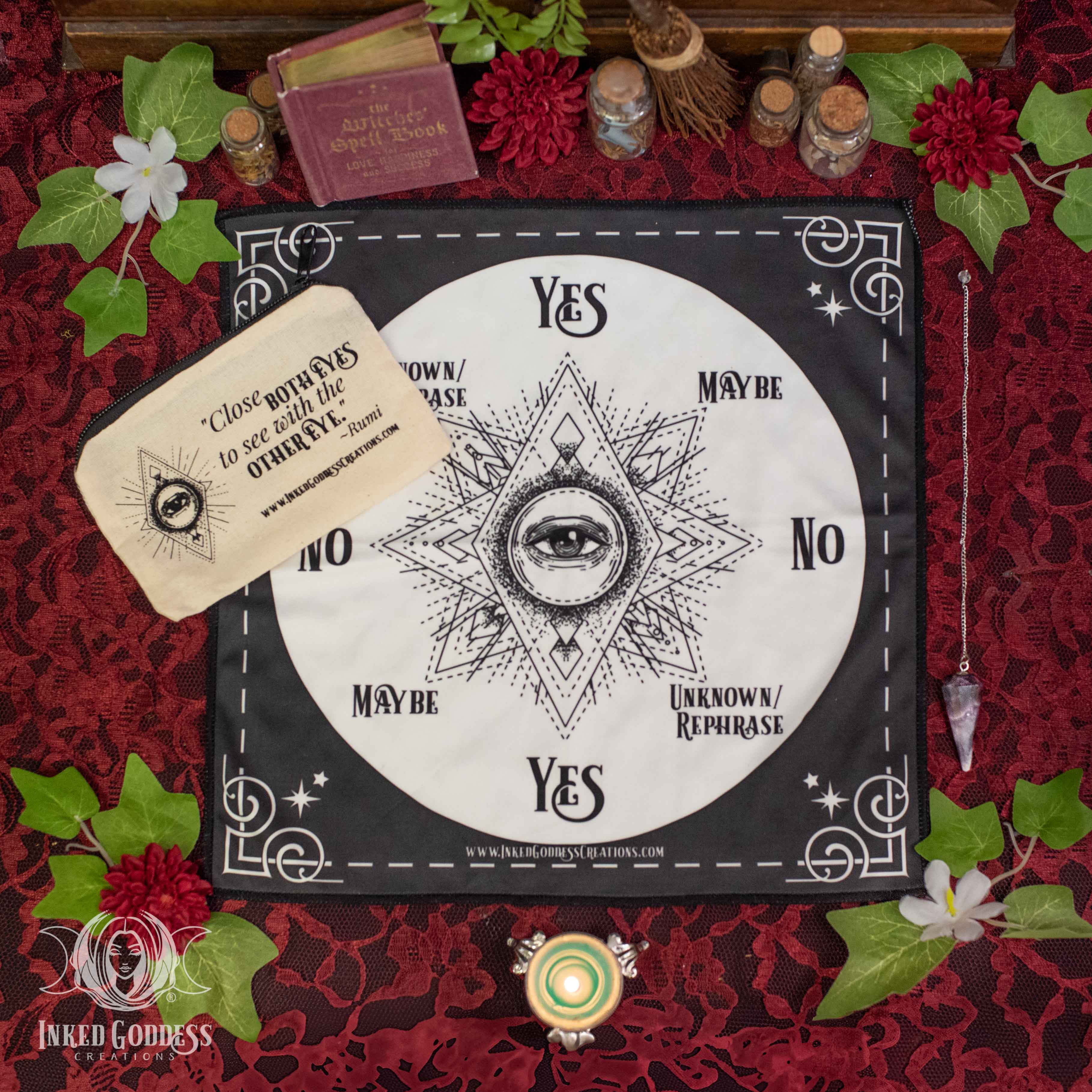 Third Eye Pendulum Kit- Pendulum, Altar Cloth, and Bag – Inked Goddess ...