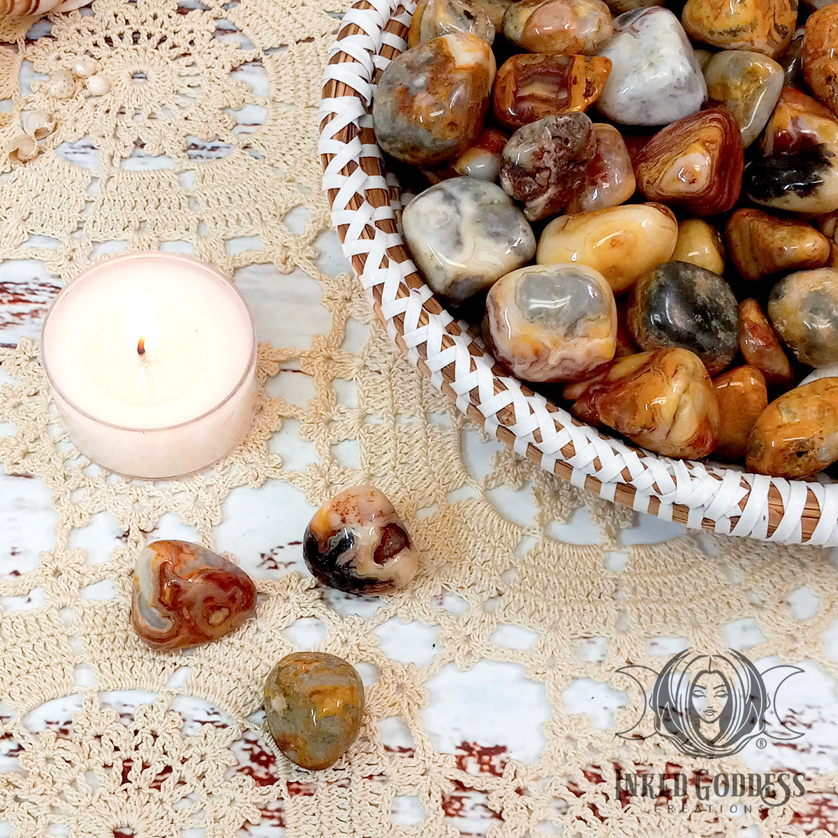 Yellow Crazy Lace Agate Tumbled Gemstone for Happiness